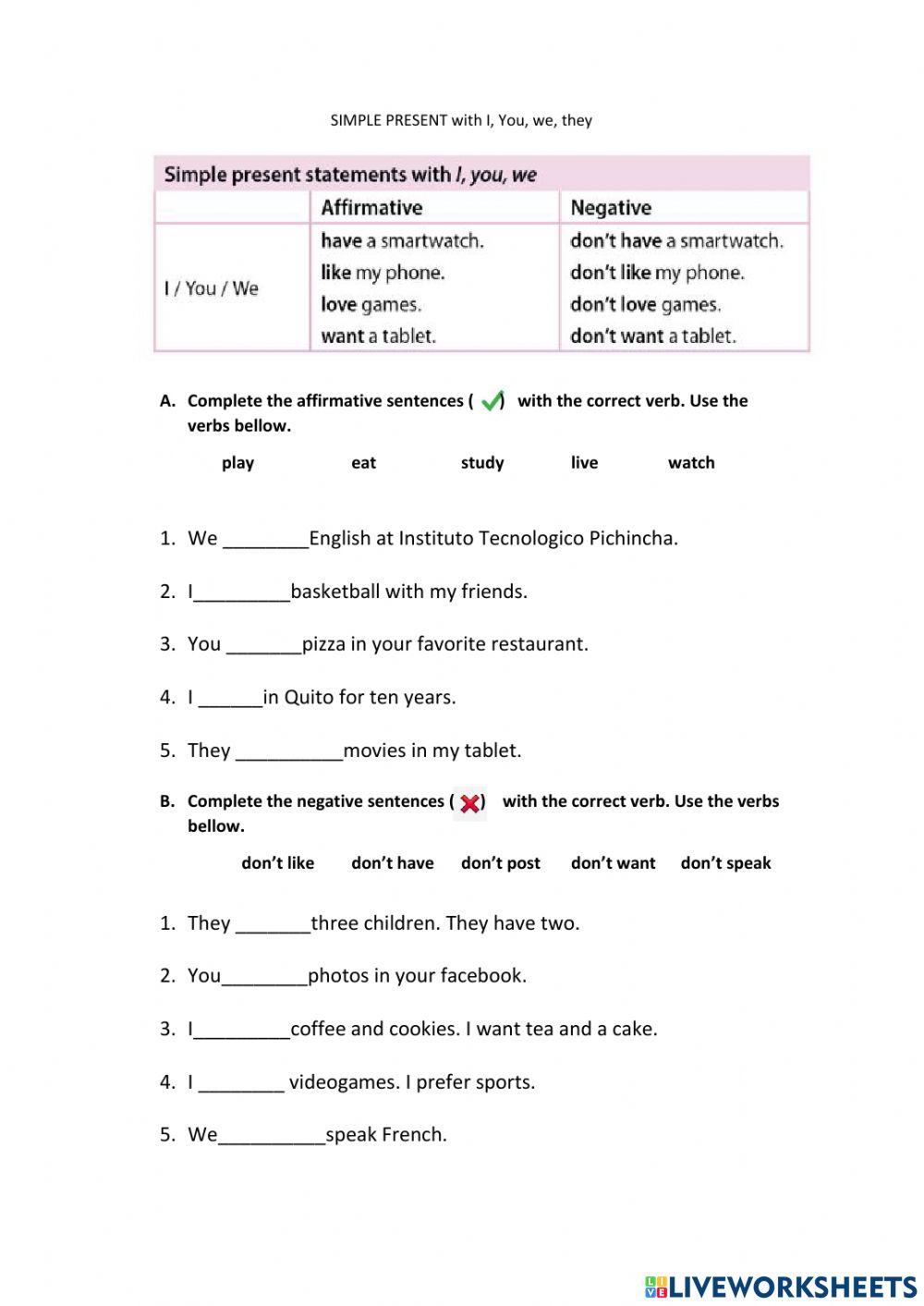 Simple present | Free Interactive Worksheets | 2093143