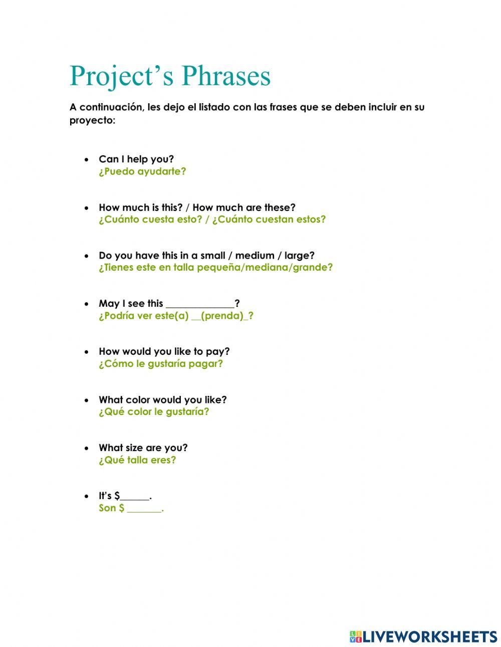 Project's dialogue online exercise for | Live Worksheets