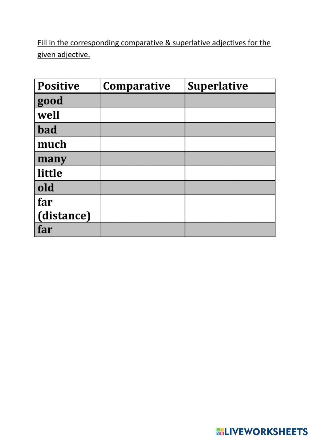 Irregular Adjec… | Free Interactive Worksheets | 2093756
