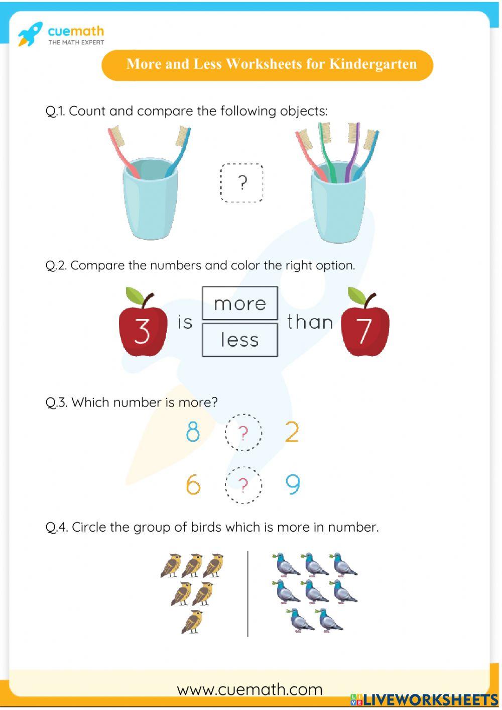 More and Less Worksheets for Kindergarten 2093440