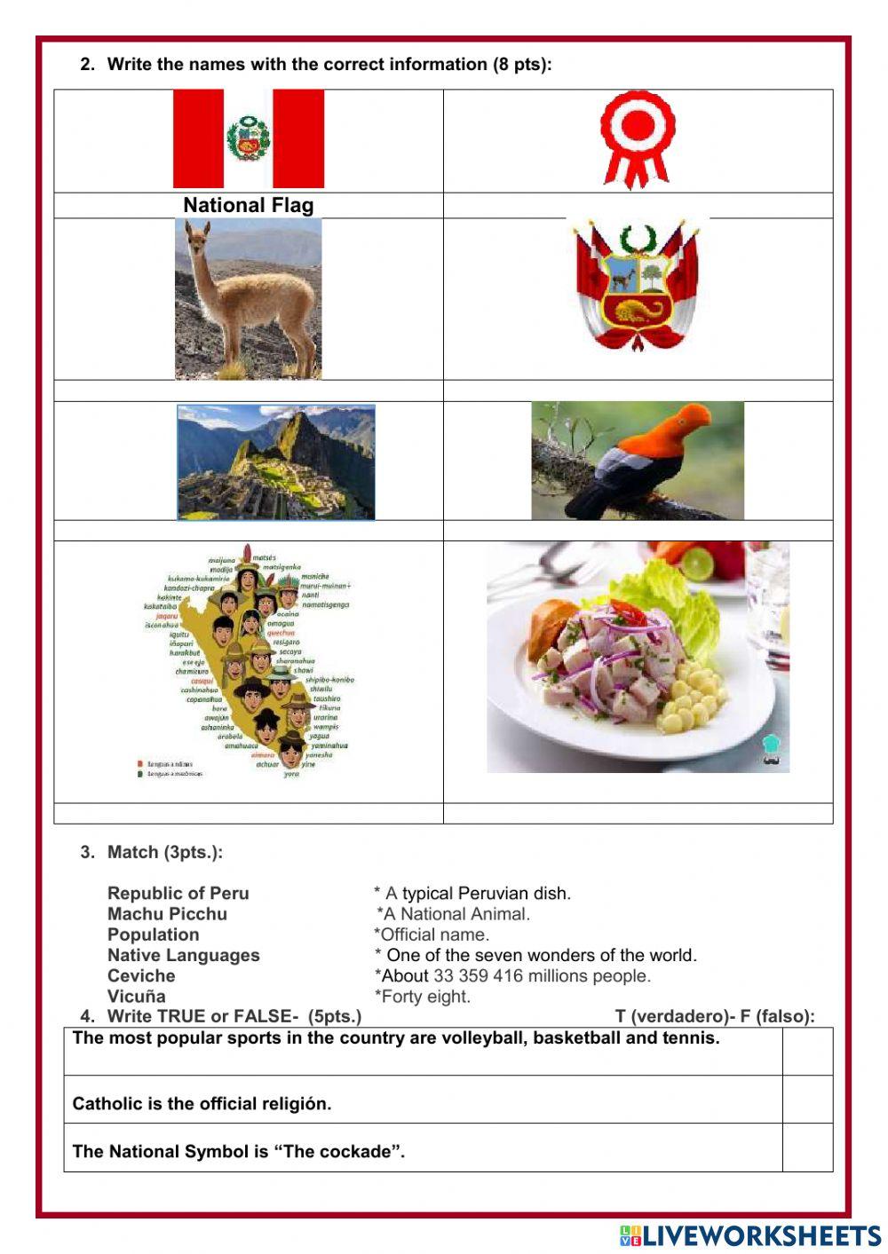 Welcome to Peru! | Free Interactive Worksheets | 2093584