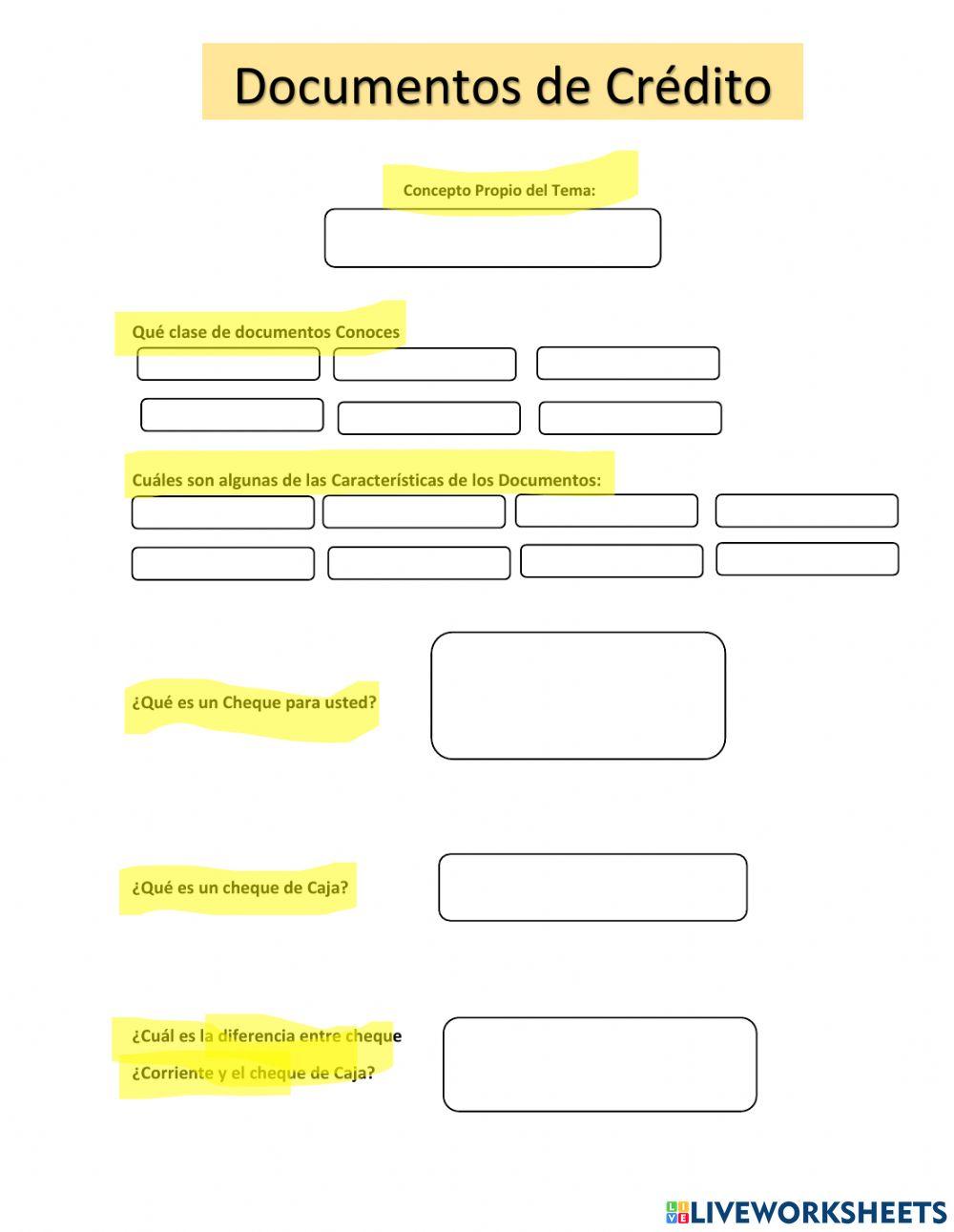 Documentos de Crédito interactive worksheet | Live Worksheets