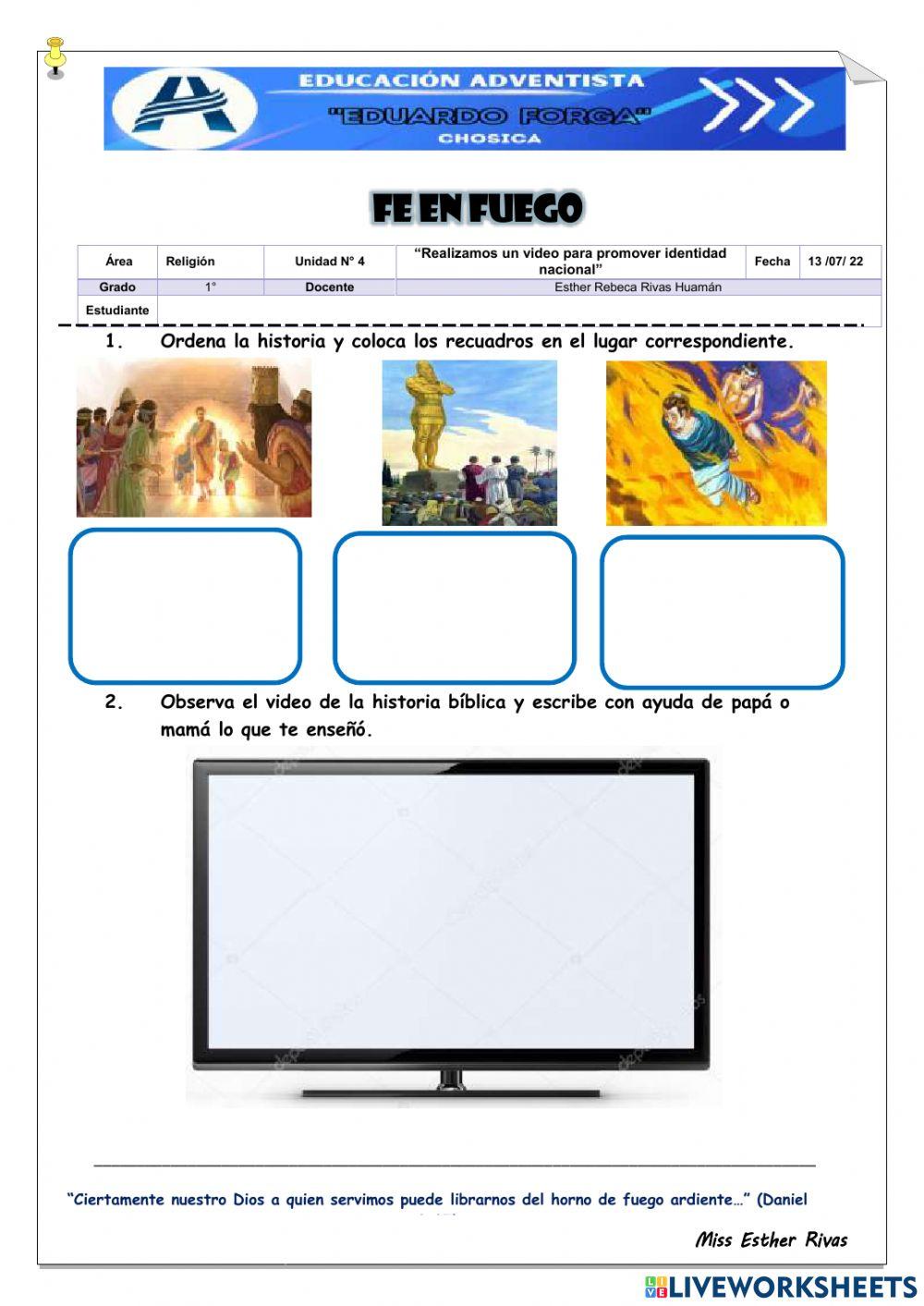 Fe en fuego worksheet | Live Worksheets