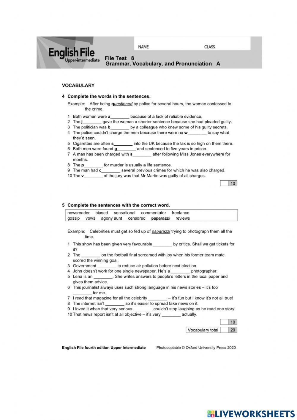 Unit 8 Test - Upper intermediate 3613663 | Noelia