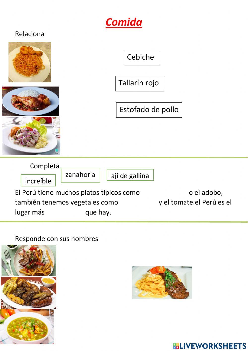 Comida free online exercise | Live Worksheets