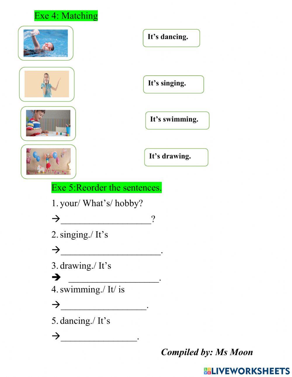 Unit 5: Our hob… | Free Interactive Worksheets | 2094419