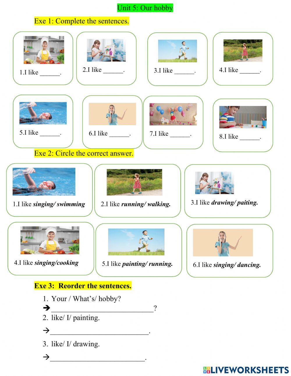 Unit 5: Our hob… | Free Interactive Worksheets | 2094425