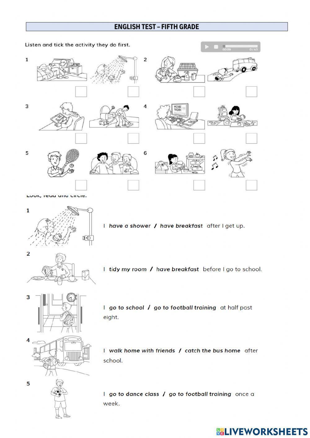 English test online exercise for Fifth grade | Live Worksheets
