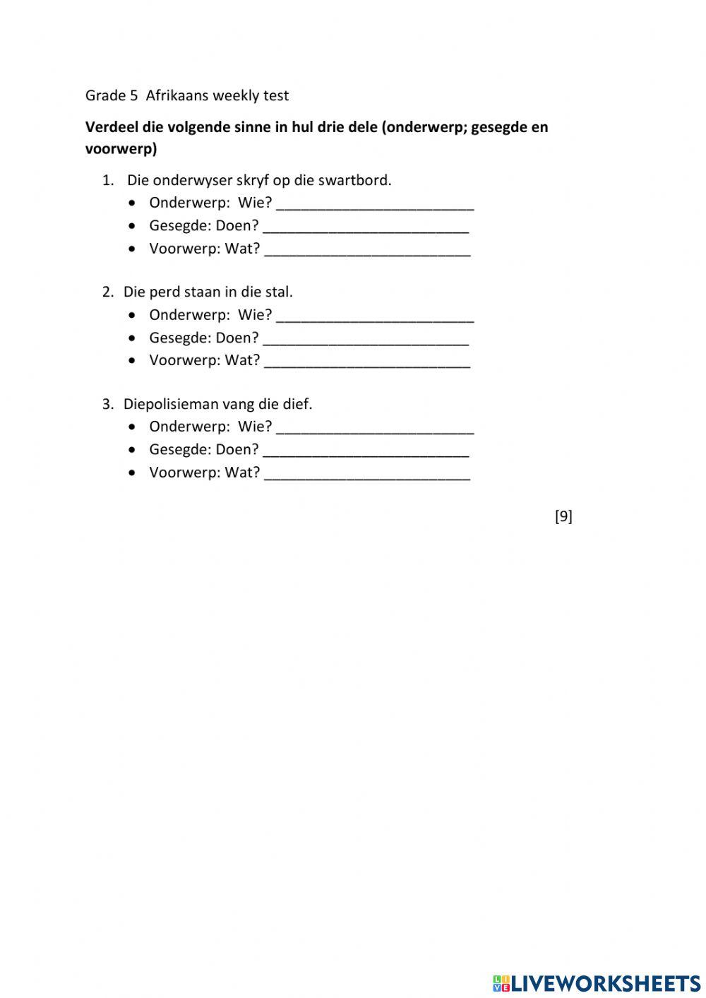 Afrikaans | Free Interactive Worksheets | 2094681