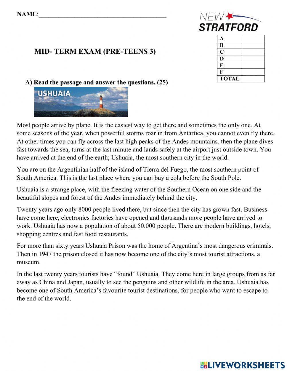 mid term teens 3 6890785 | Denisa | Live Worksheets