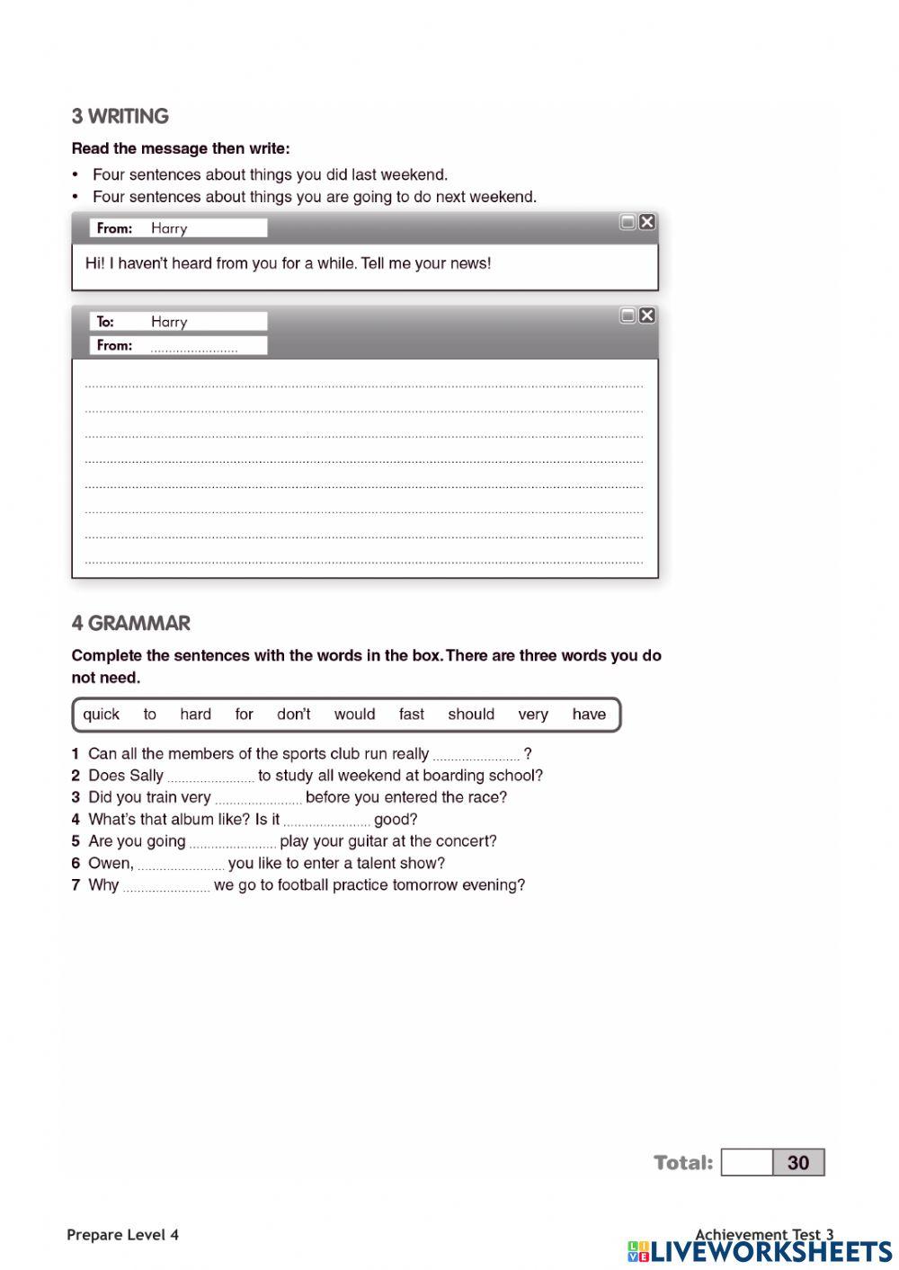 ACHIEVEMENT TEST 3 online exercise for | Live Worksheets