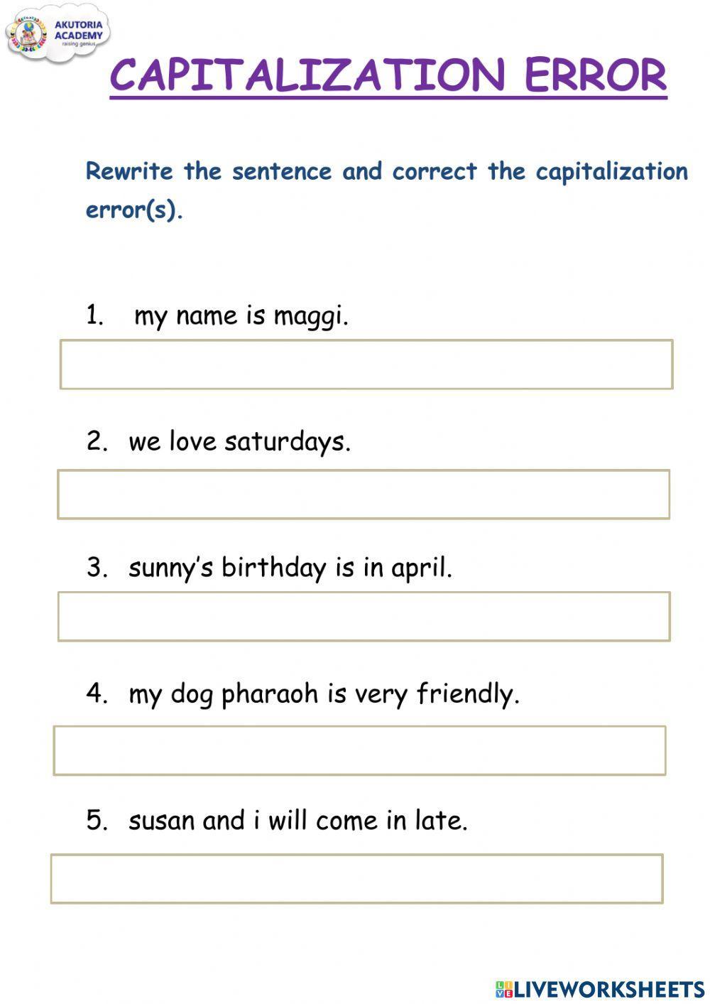 Capitalization | Free Interactive Worksheets | 2094942