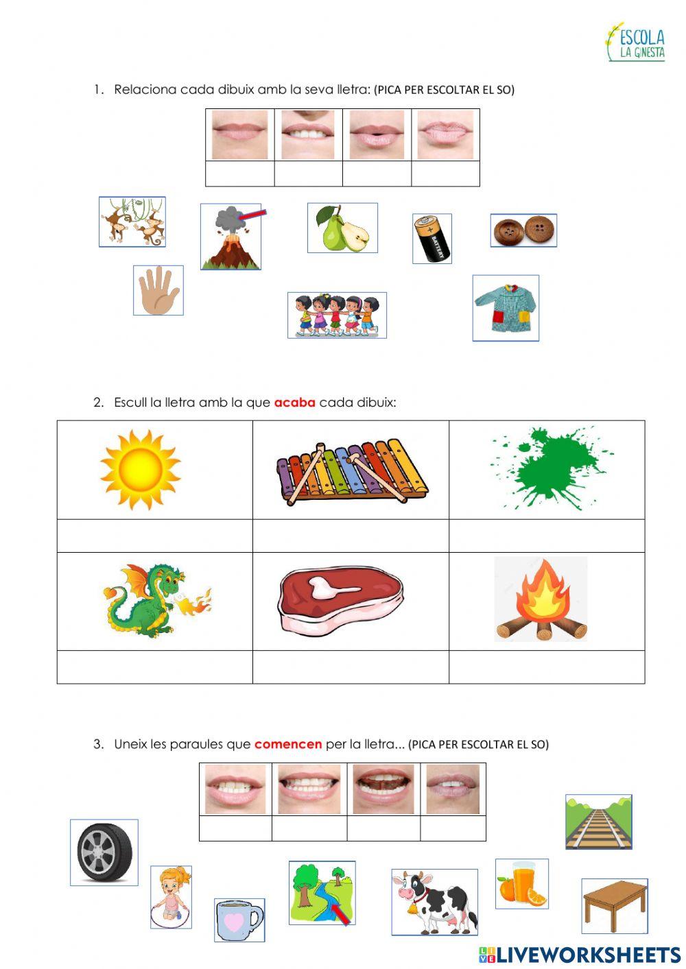Els sons de les lletres worksheet | Live Worksheets