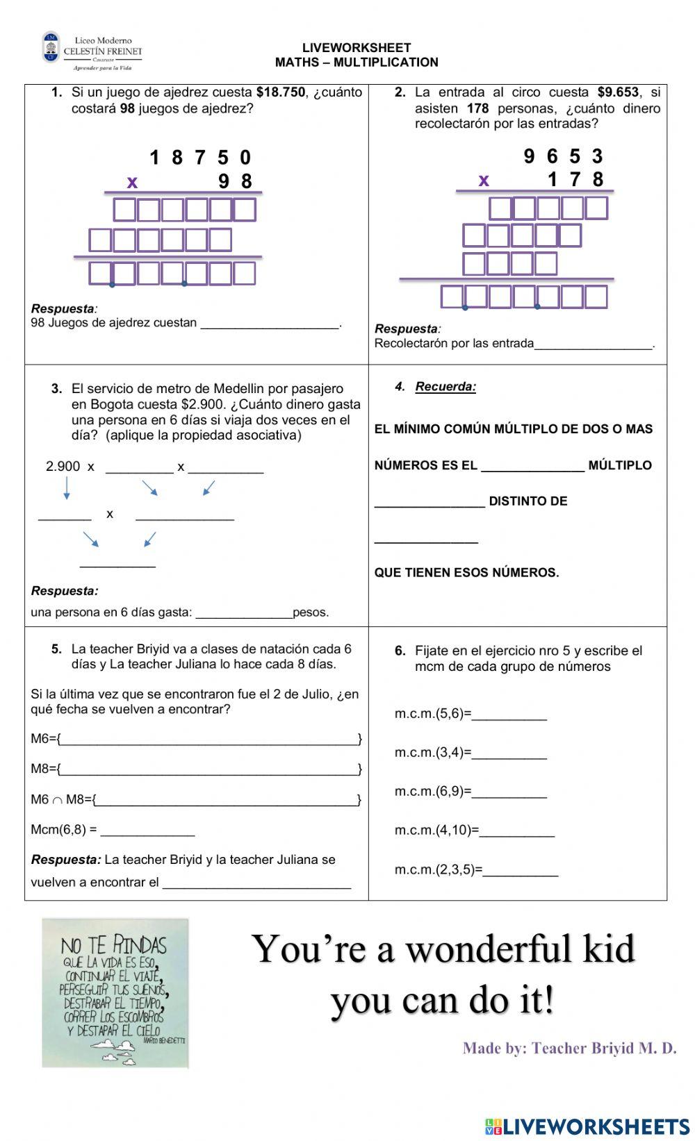 Mcm MÍNIMO COMÚN MÚLTIPLO Y MULTIPLICATIONS 2095302
