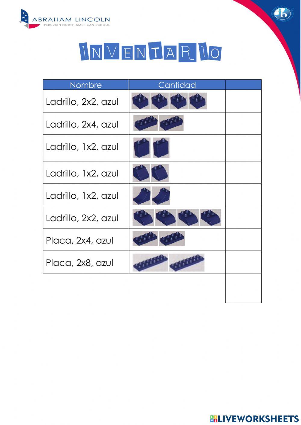 Inventario azul worksheet | Live Worksheets