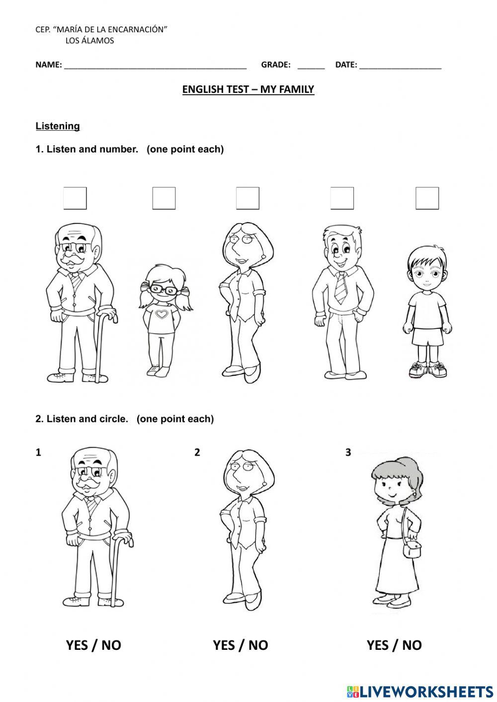 Family Test | CMEJIAM | Live Worksheets