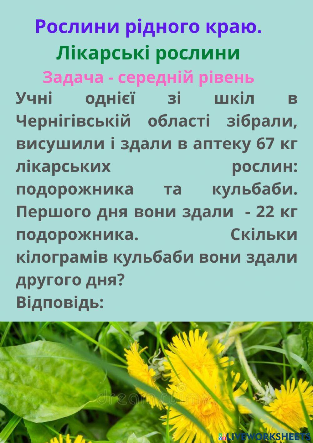 ЯДС Рослини рідного краю. Лікарські рослини