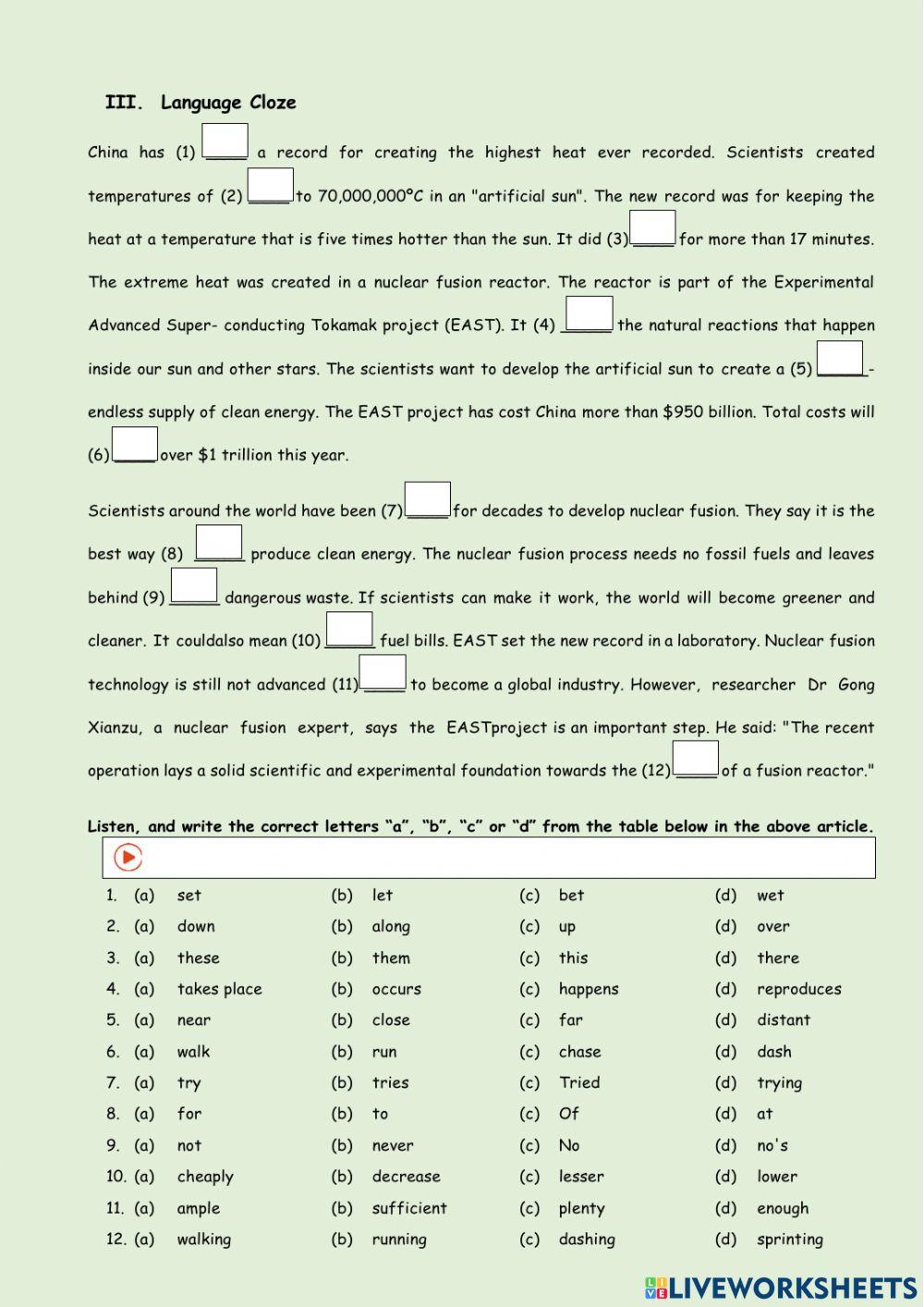 Technical English Test interactive worksheet | Live Worksheets