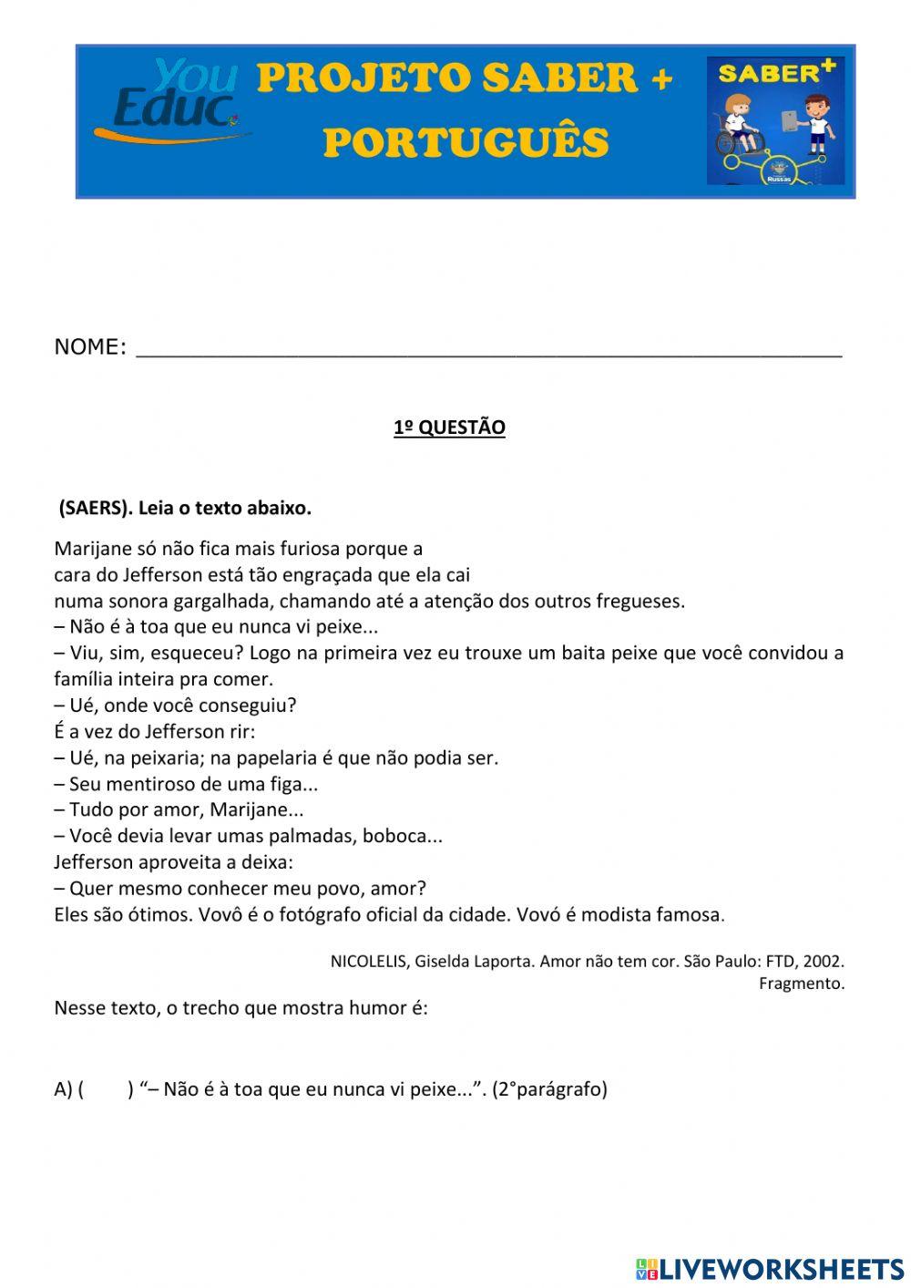 Português online exercise for 5ºano | Live Worksheets