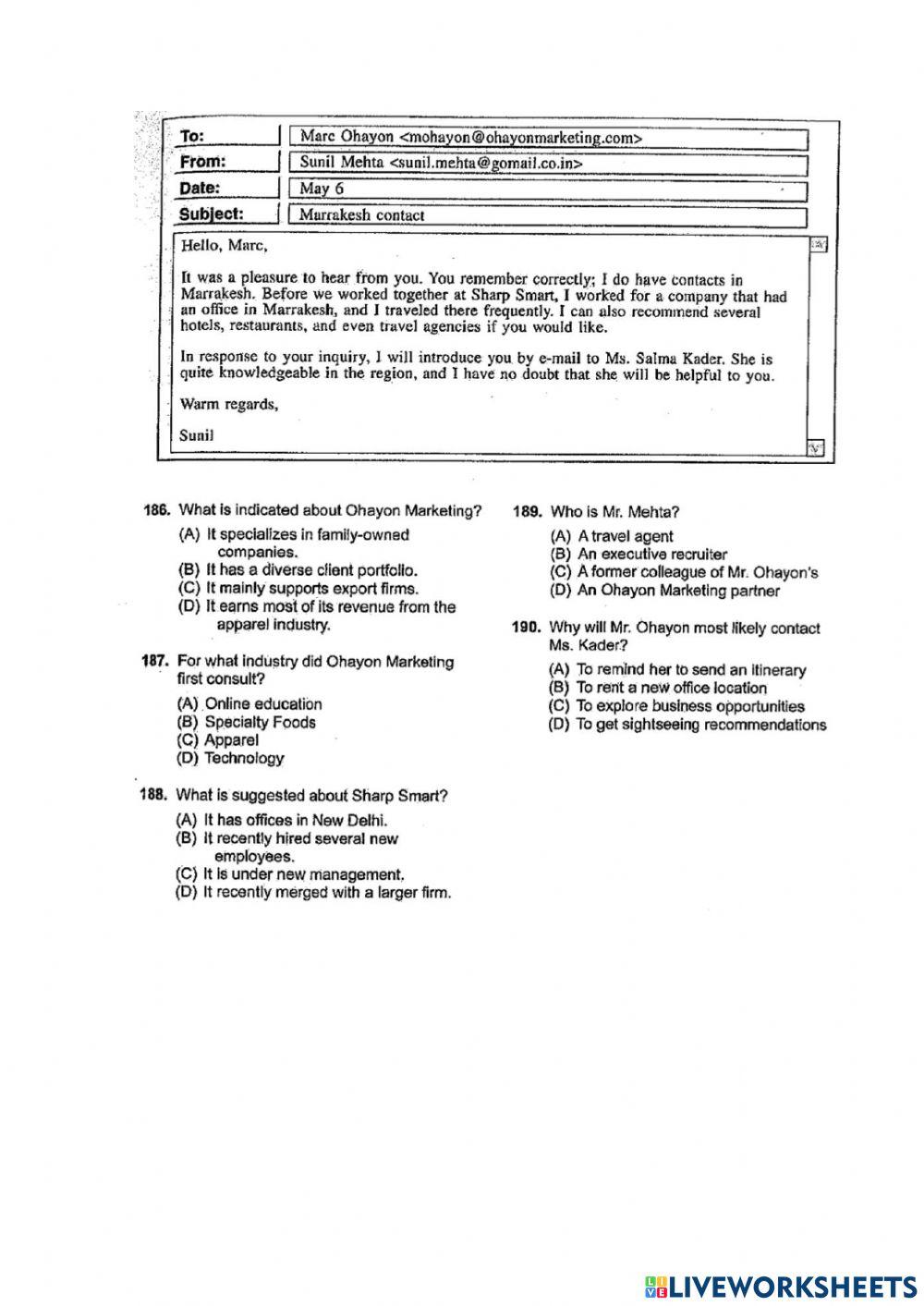 Reading TOEIC | kattrinh12 | Live Worksheets