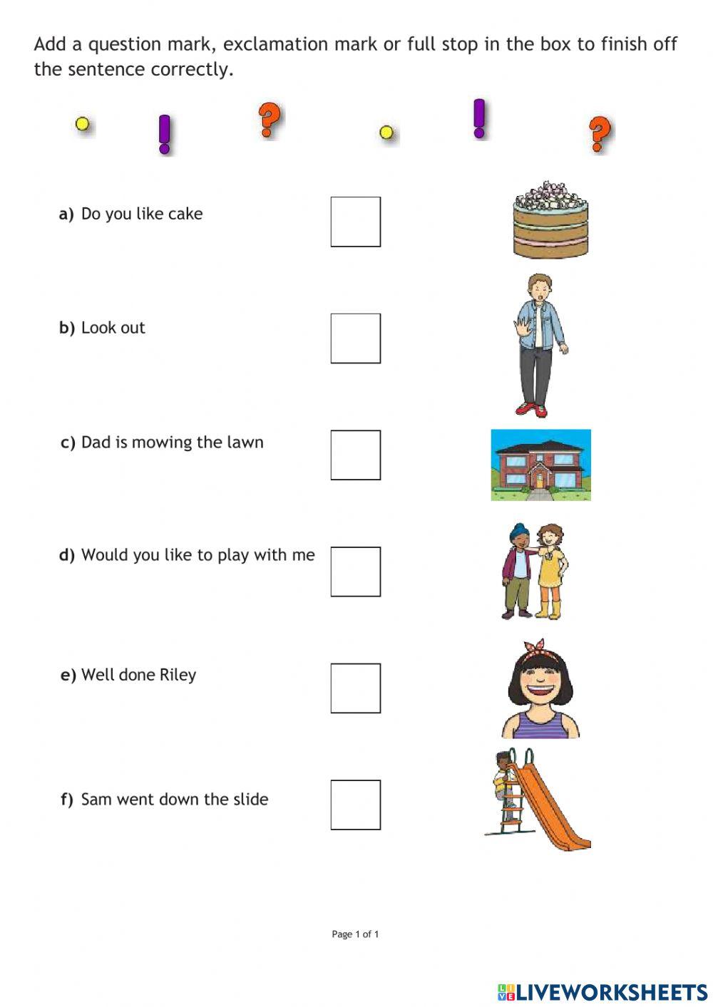 simple punctuation worksheets
