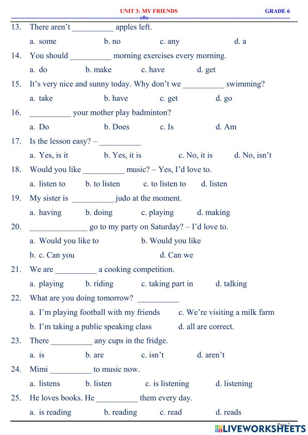 English 6 - Unit 3 - Practice worksheet | Live Worksheets