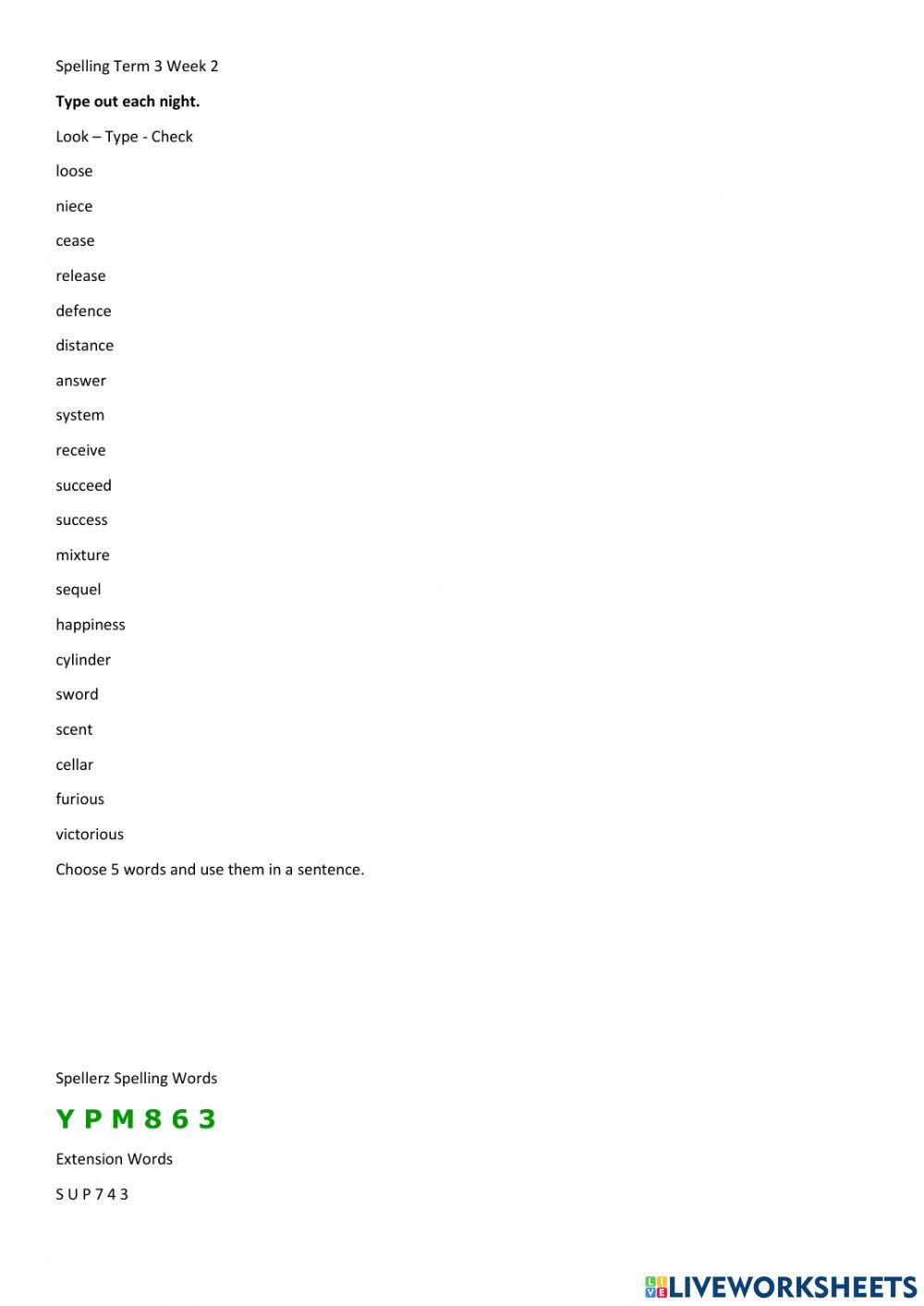 Spelling Term 2 Week 2 Base Words worksheet | Live Worksheets