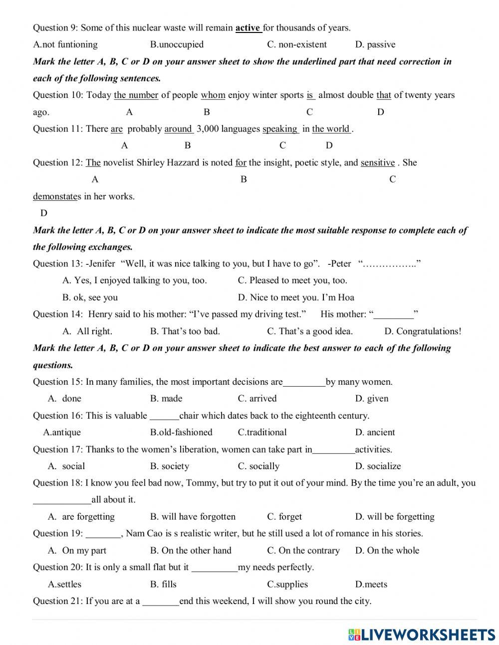Test 32 t2 worksheet | Live Worksheets