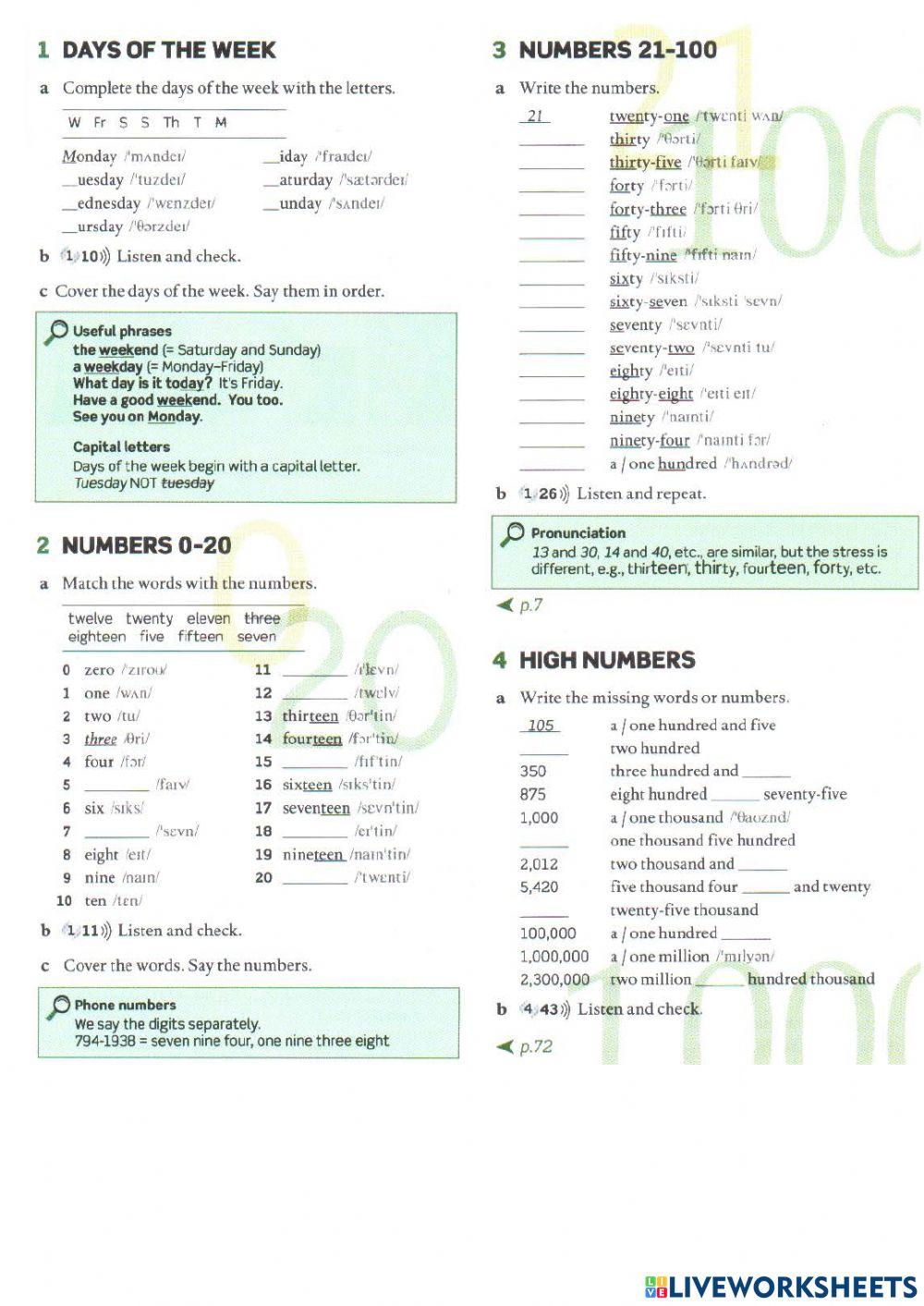 Different numbers in English worksheet | Live Worksheets
