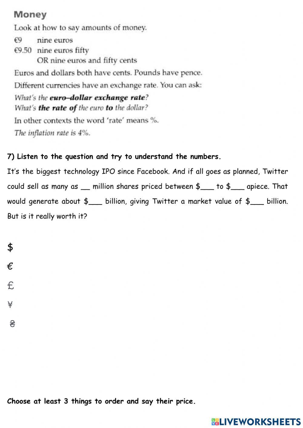 Different numbers in English worksheet | Live Worksheets