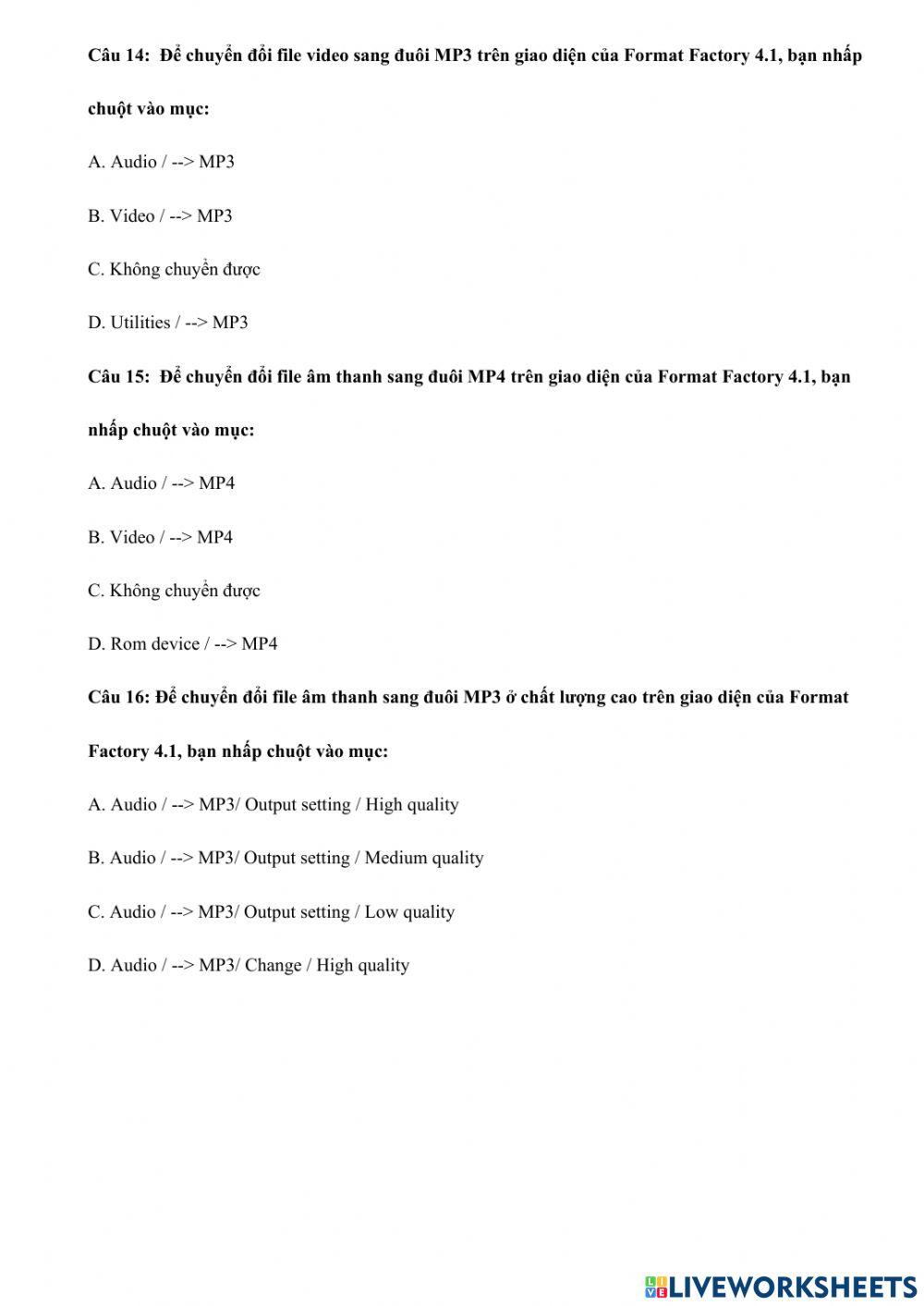 Bai tap on online worksheet | Live Worksheets