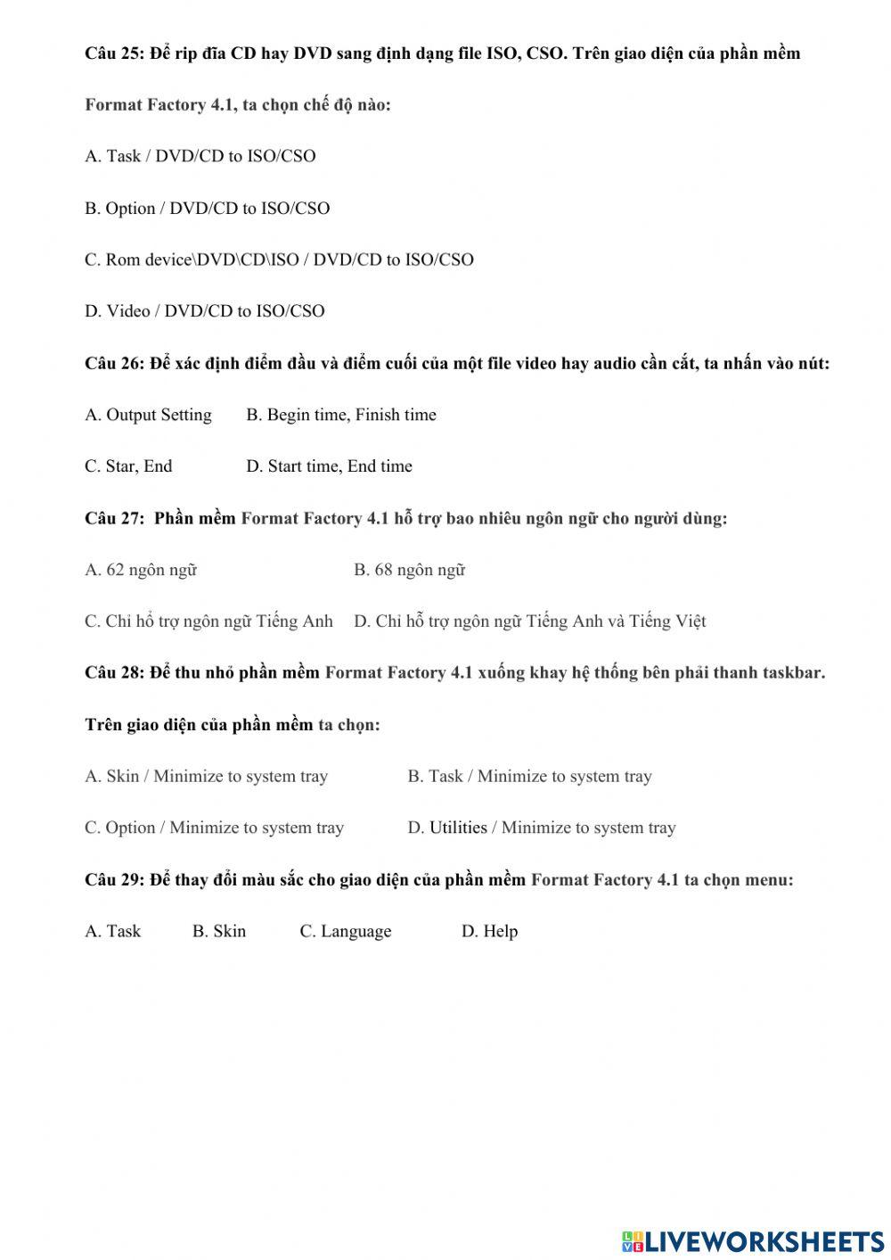 Bai tap on online worksheet | Live Worksheets