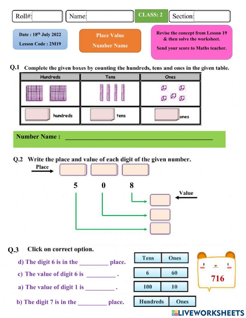 Place Value online exercise for | Live Worksheets