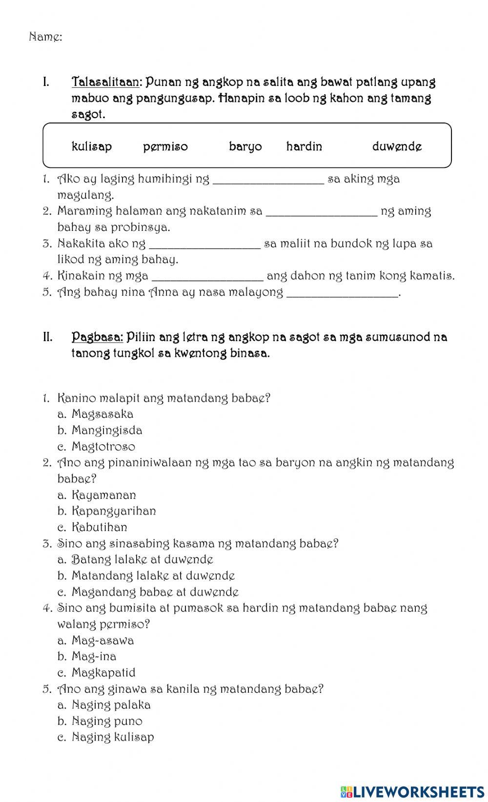 Filipino Online Worksheet For Grade2 Live Worksheets, 59% OFF