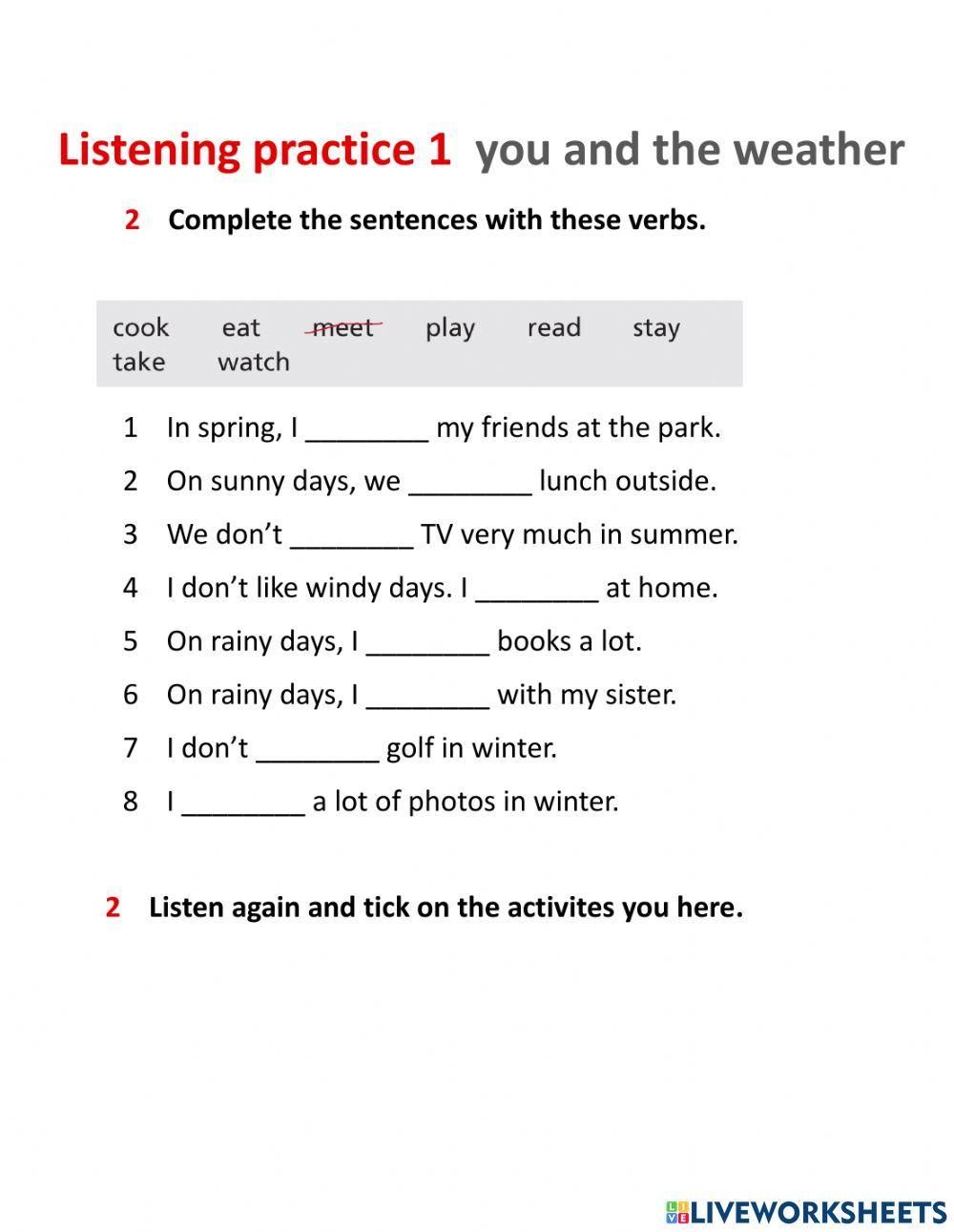 Listening practice U7 -Weather online exercise for | Live Worksheets