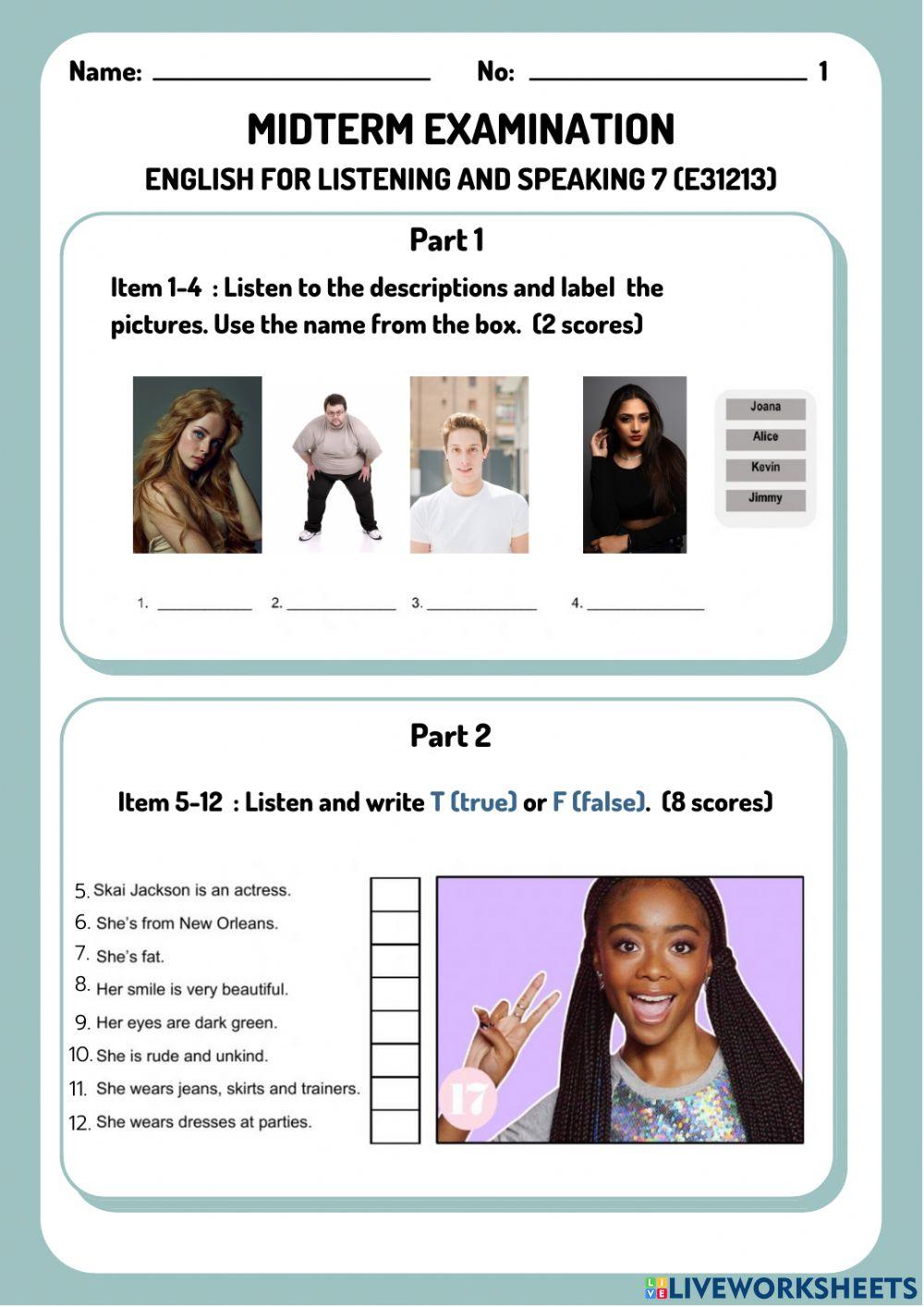Midterm M4 online exercise for | Live Worksheets