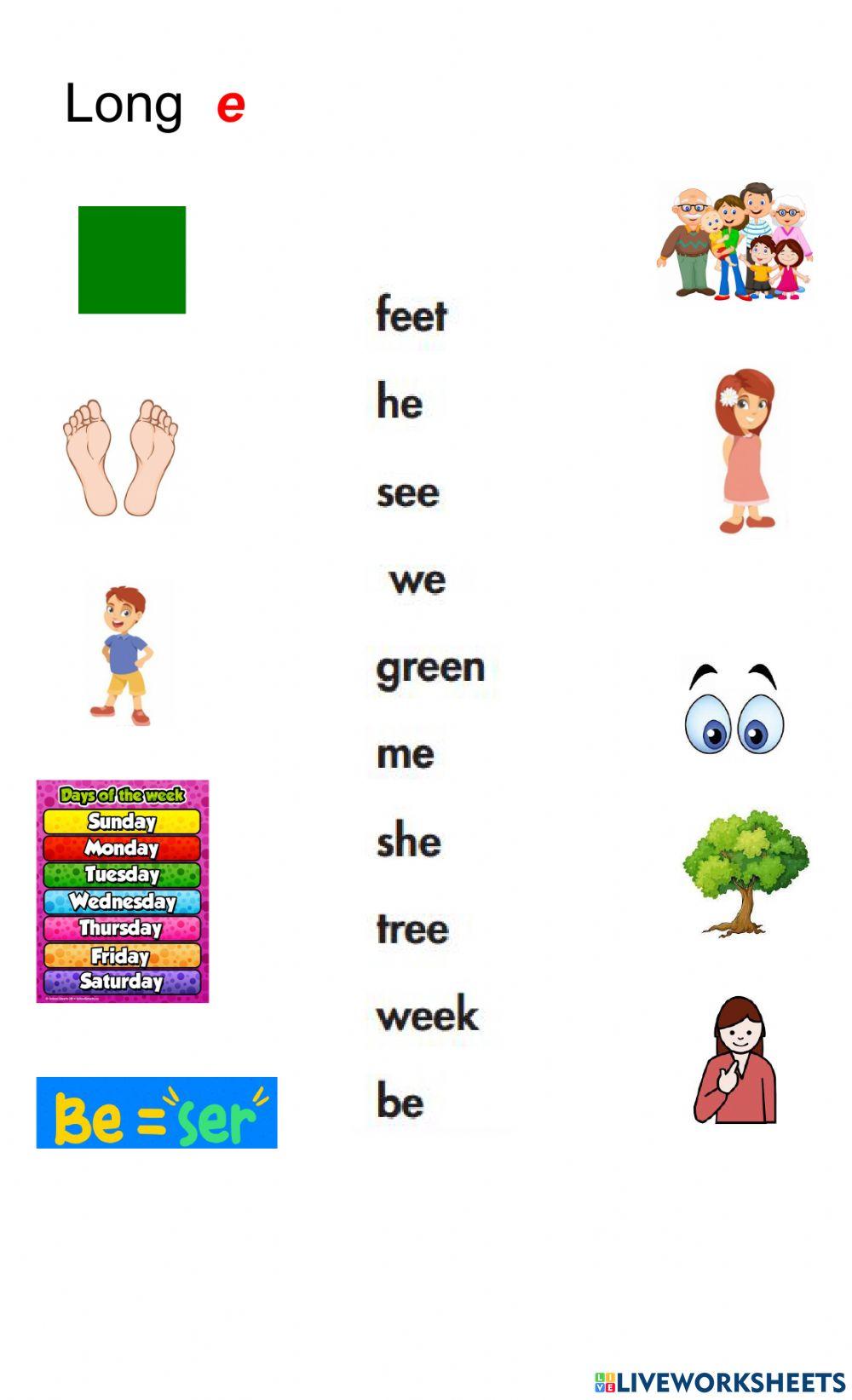 Long e exercise for 3 | Live Worksheets