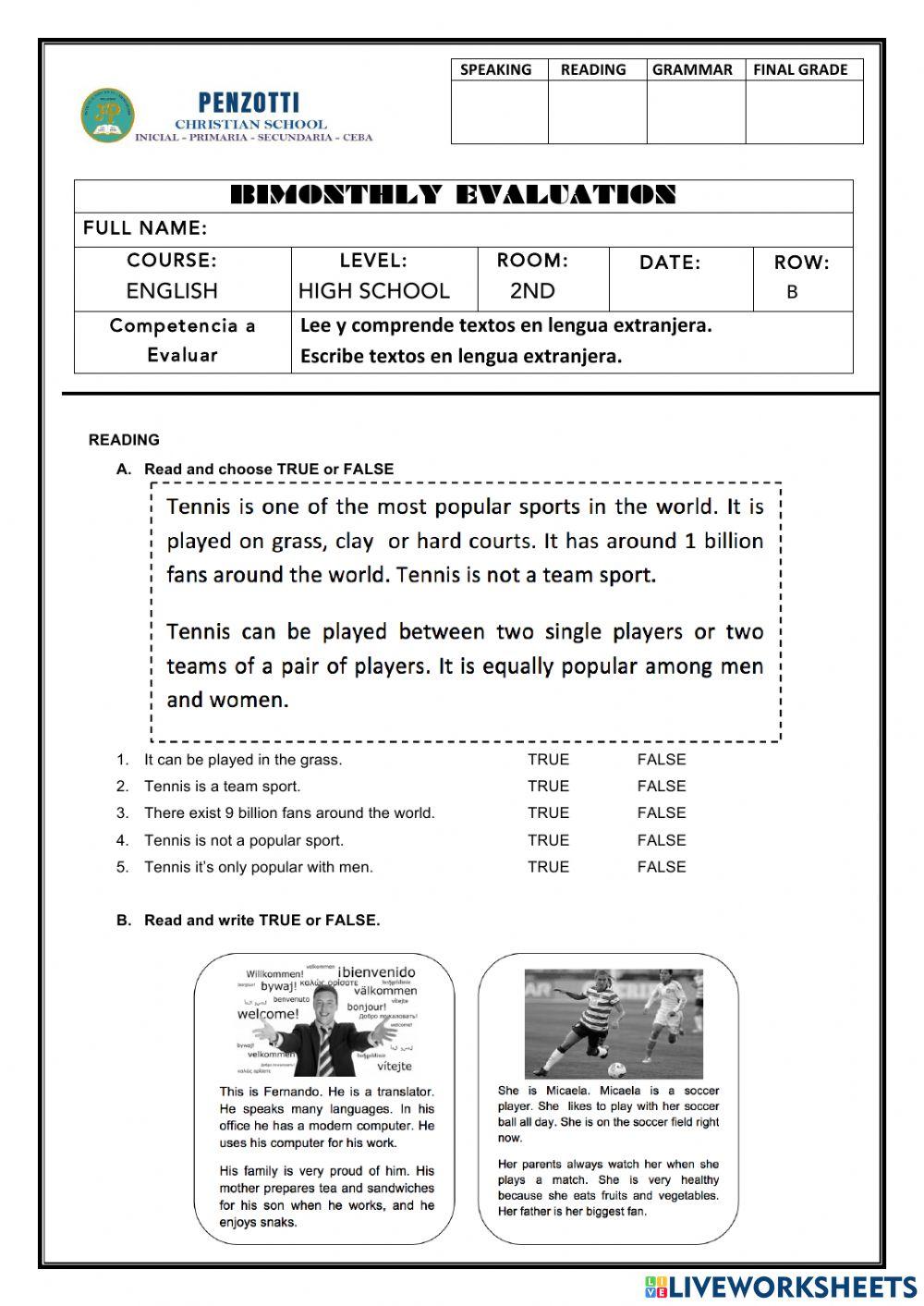 English exam online exercise for HIGH SCHOOL | Live Worksheets