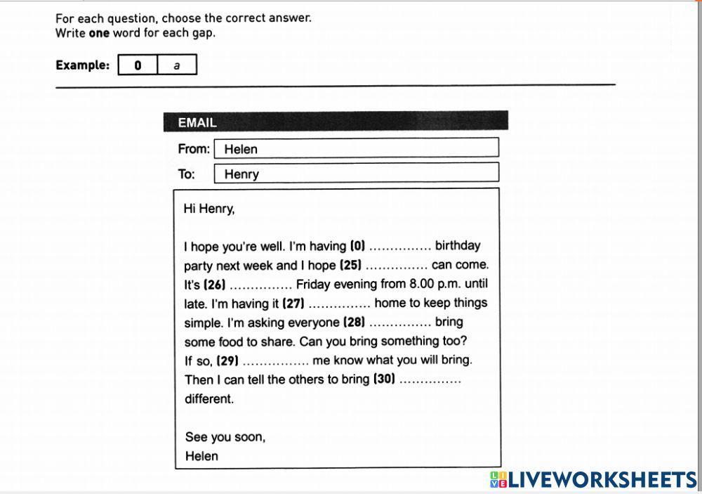 Reading Part 5-A2 KET | LiveWorksheets | 2097436