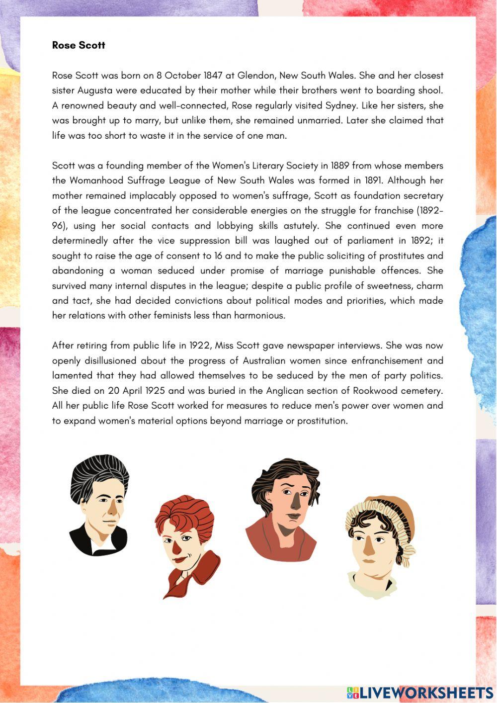 4 Of The Most Remarkable Feminist Thinkers Or Activists worksheet ...