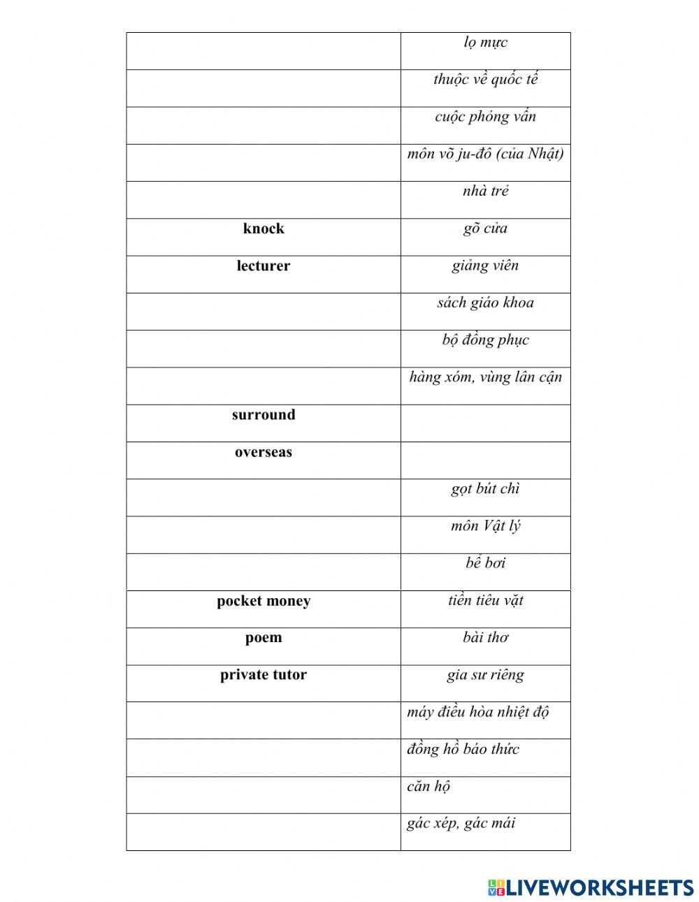 Check vocabulary unit 1+2 worksheet | Live Worksheets