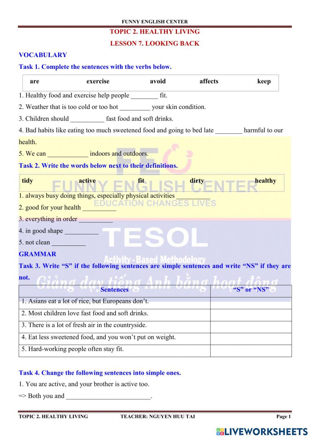 E.7-topic 2-looking back worksheet | Live Worksheets
