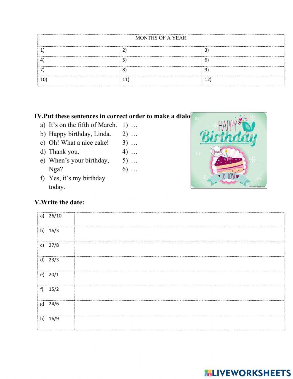 Months and dates - G4 worksheet | Live Worksheets