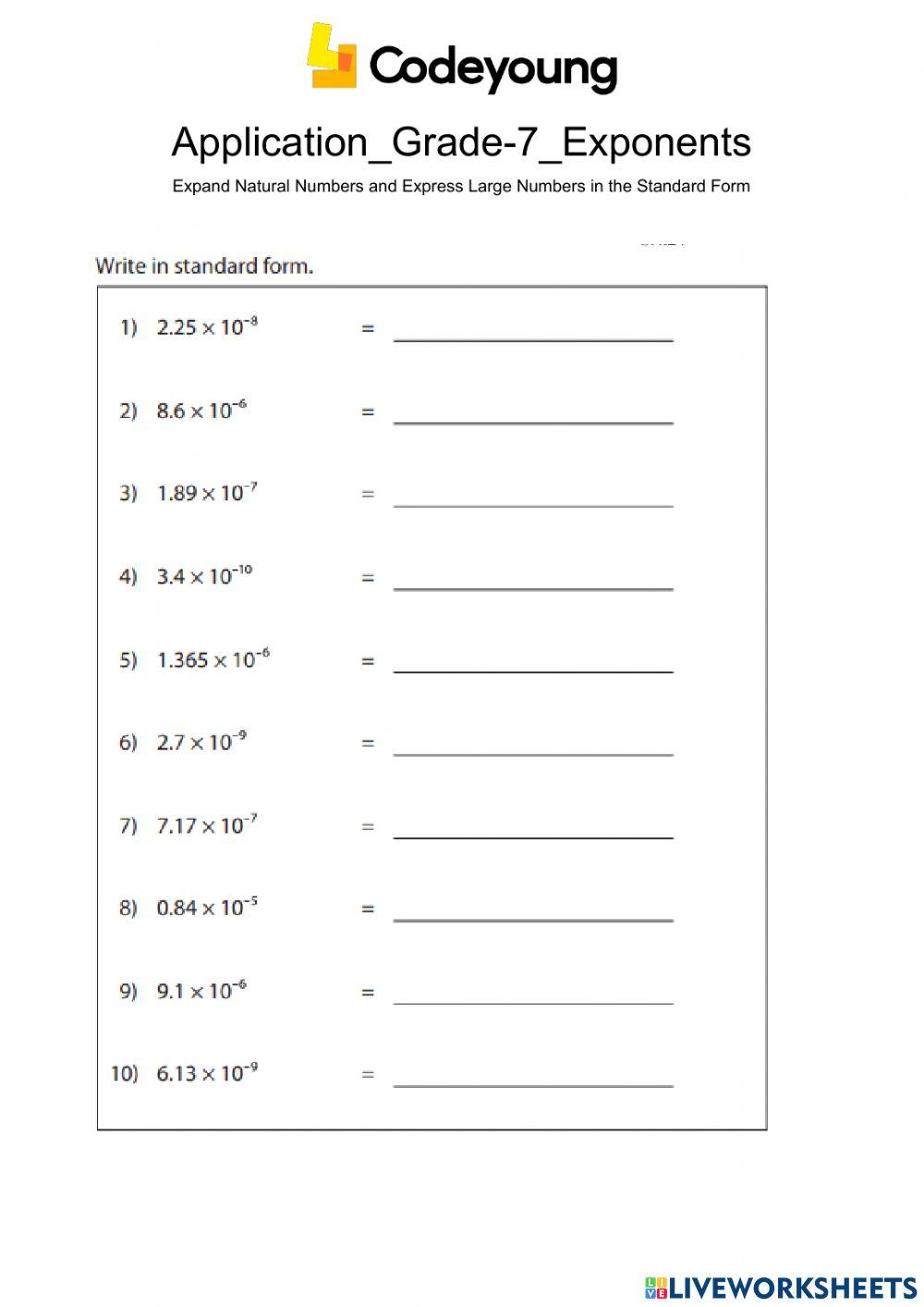 Expand Natural Numbers and Express Large Numbers in the Standard Form ...
