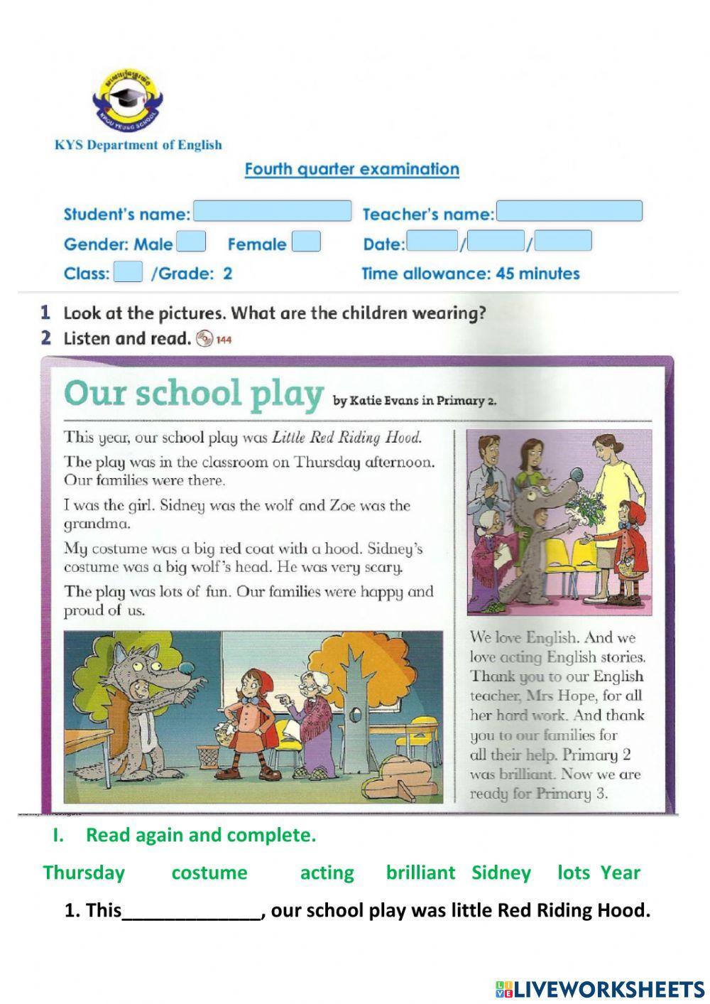 2098440 | Our school play | Tepphalla | LiveWorksheets