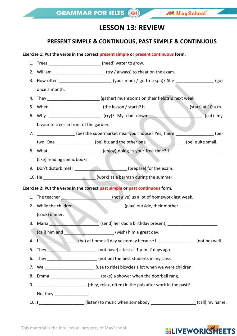 GI-Gram-L13-Present-Past-Simple-Continuous-Review online exercise for | Live Worksheets