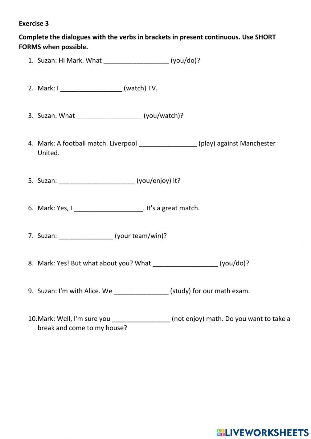 Present continuous online exercise for A1 | Live Worksheets