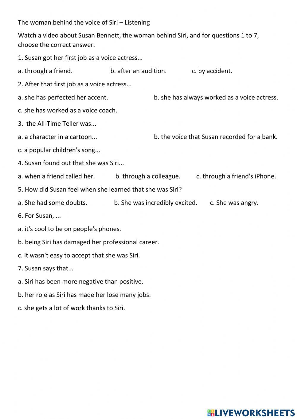 Listening online exercise for B1 | Live Worksheets