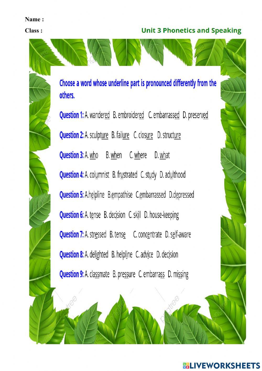 Phonetic unit 3 lop 9 worksheet | Live Worksheets