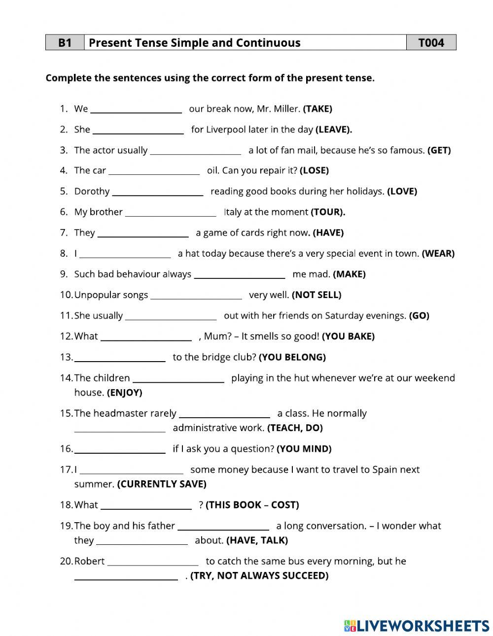 English skill Present Tense activity | Live Worksheets